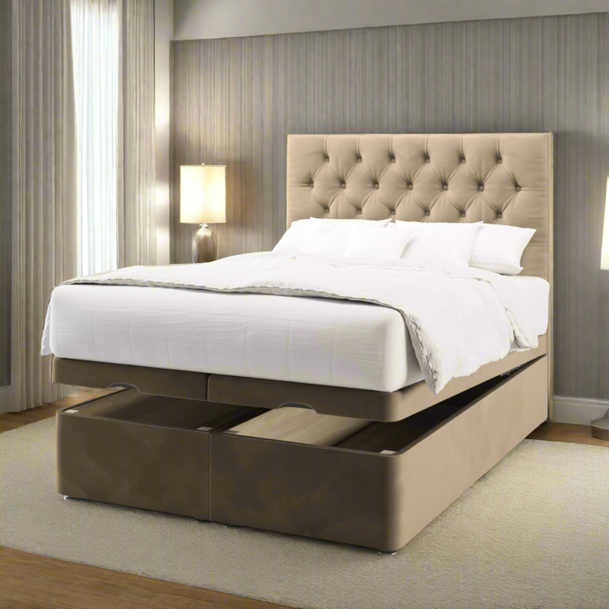 Drago Tall Headboard Ottoman Storage Bed Base & Mattress – Divans and ...