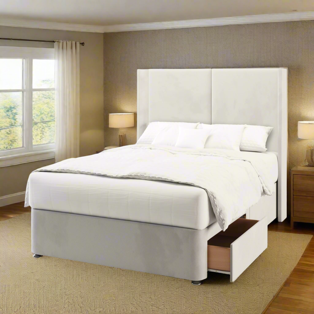 Diego Straight Winged Headboard with Divan Bed Base & Mattress – Divans ...