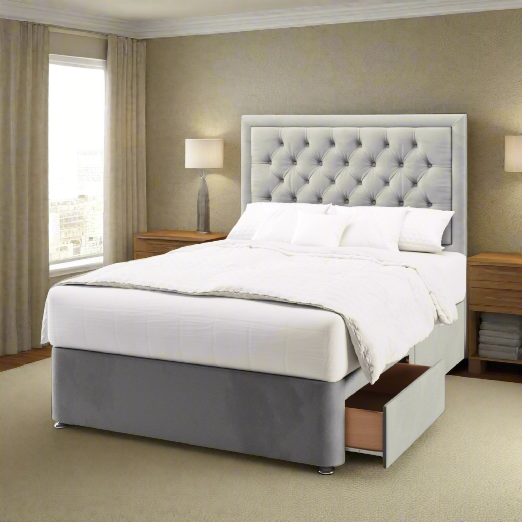 Hugo Short Headboard with Divan Bed Base & Mattress – Divans and Ottomans
